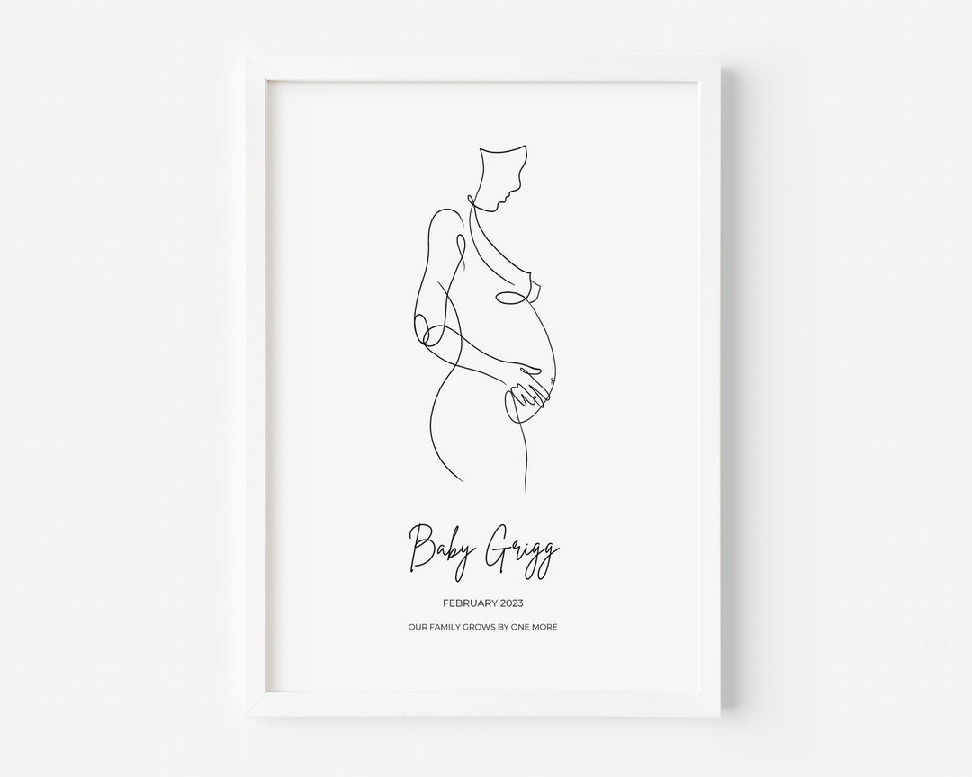 Custom Pregnancy Line Art Print | Personalised Motherhood Pregnant ...