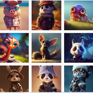 Cute Mash up Animals AI Art Digital Download Printable Canvas Design ...