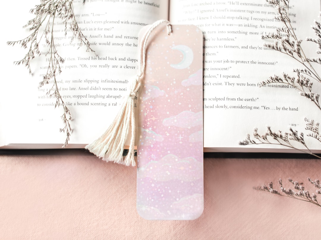 Pastel Sky Holographic Bookmark, Moon Stars Bookmark, Gift for Book ...