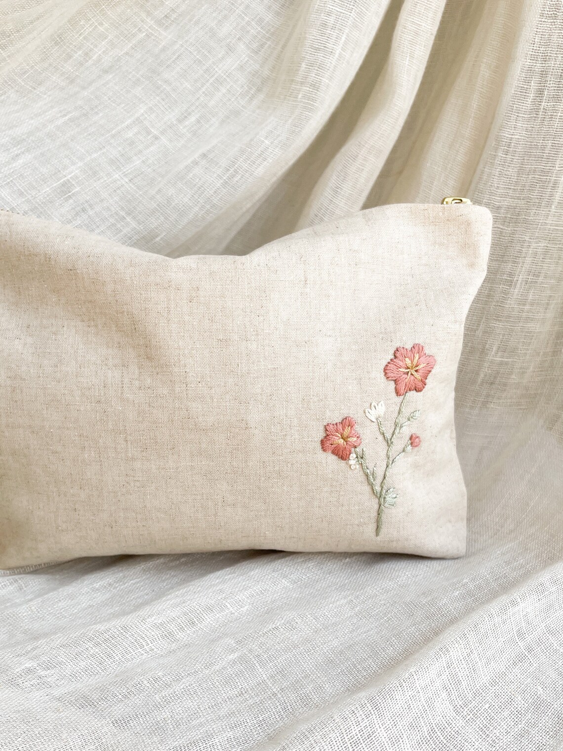 Hand Embroidered Pure Linen Makeup Bag Pouch - Etsy