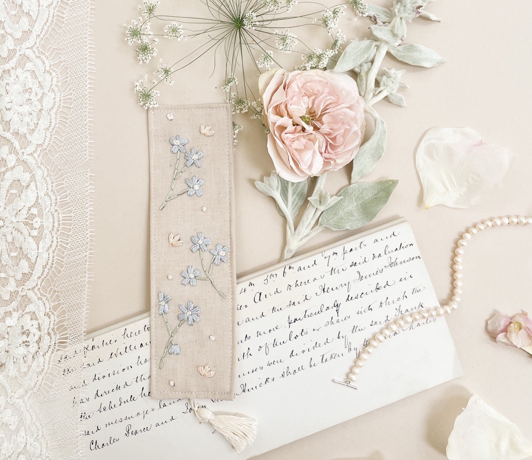 Hand Embroidered Linen Bookmark - Etsy
