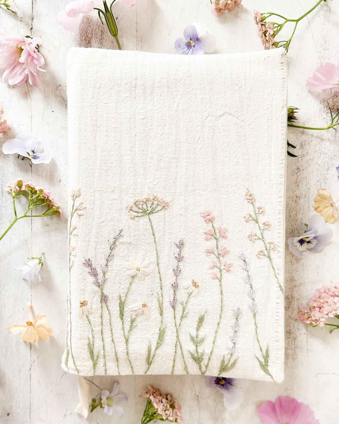 Hand Embroidered Book Cover Wildflowers - Etsy