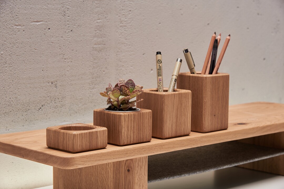 Set of 4 Pcs Wooden Desk Office Supplies, Personalized Desk Accessories ...