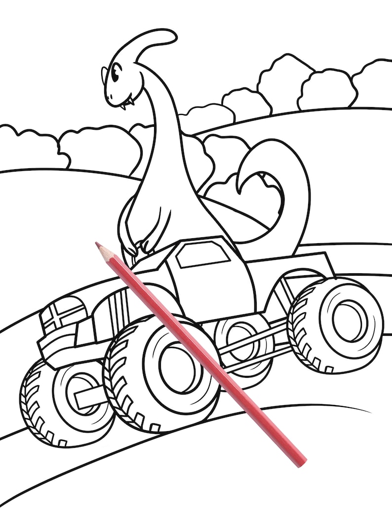 Dinosaur Coloring Book, Monster Truck Coloring Book, 30 Coloring Pages ...