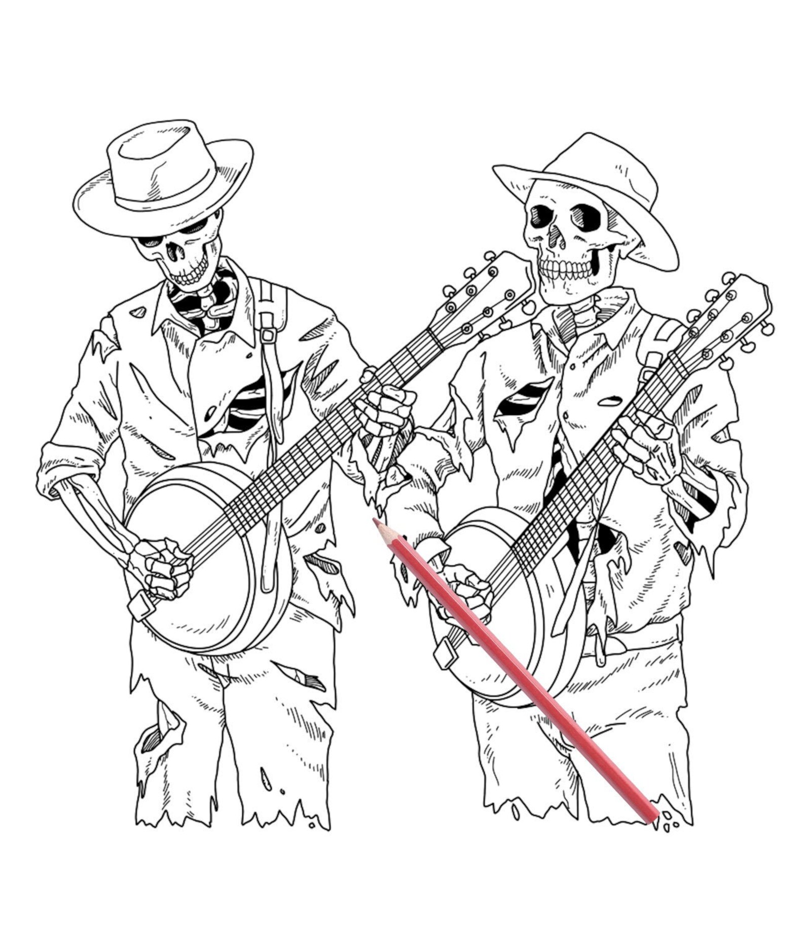 Horror Coloring Sheet, Zombie, Banjo Music, Skeleton, Bluegrass ...