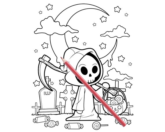 Creepy Halloween Coloring Page Pastel Goth - Etsy