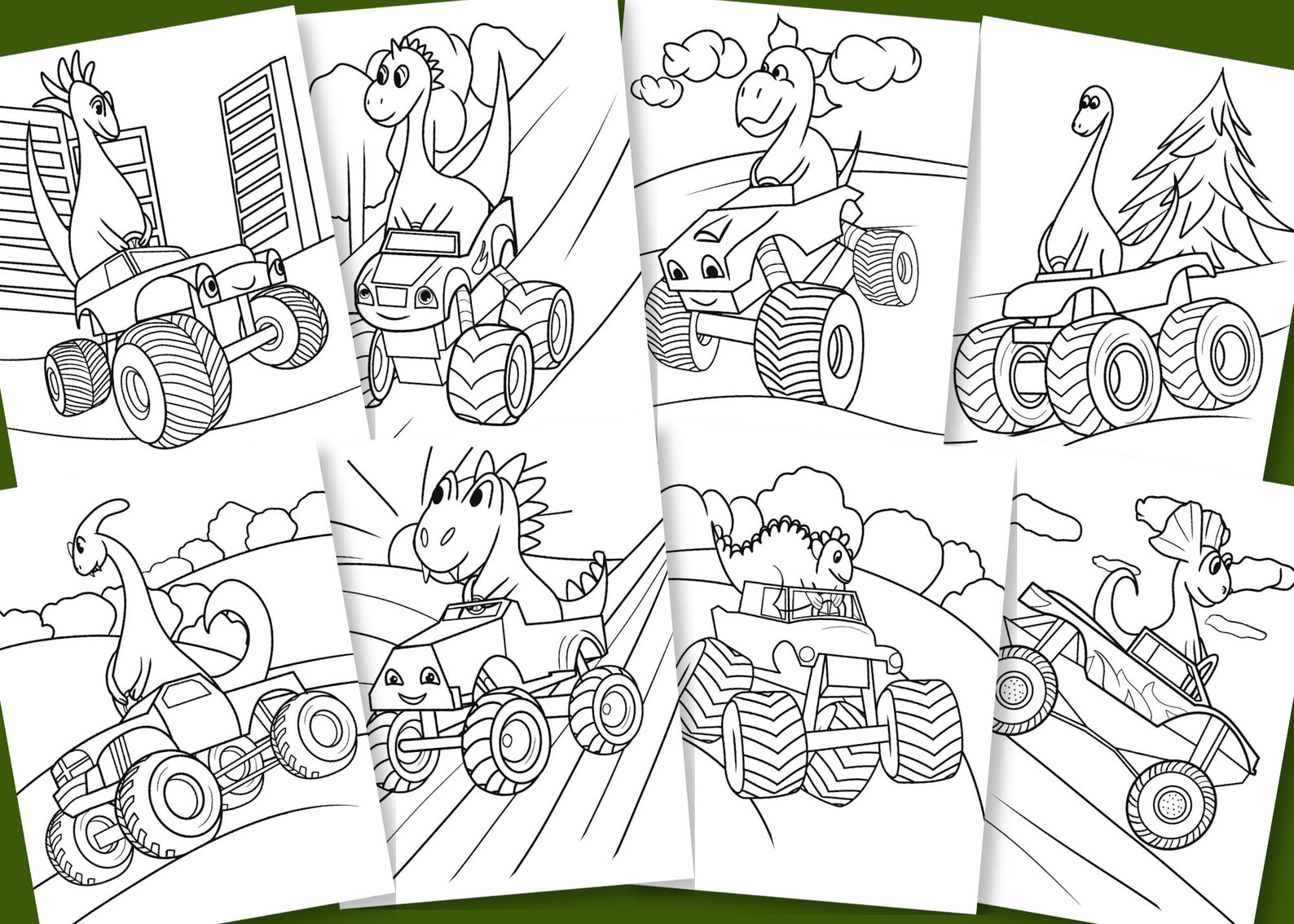 Dinosaur Coloring Book, Monster Truck Coloring Book, 30 Coloring Pages ...