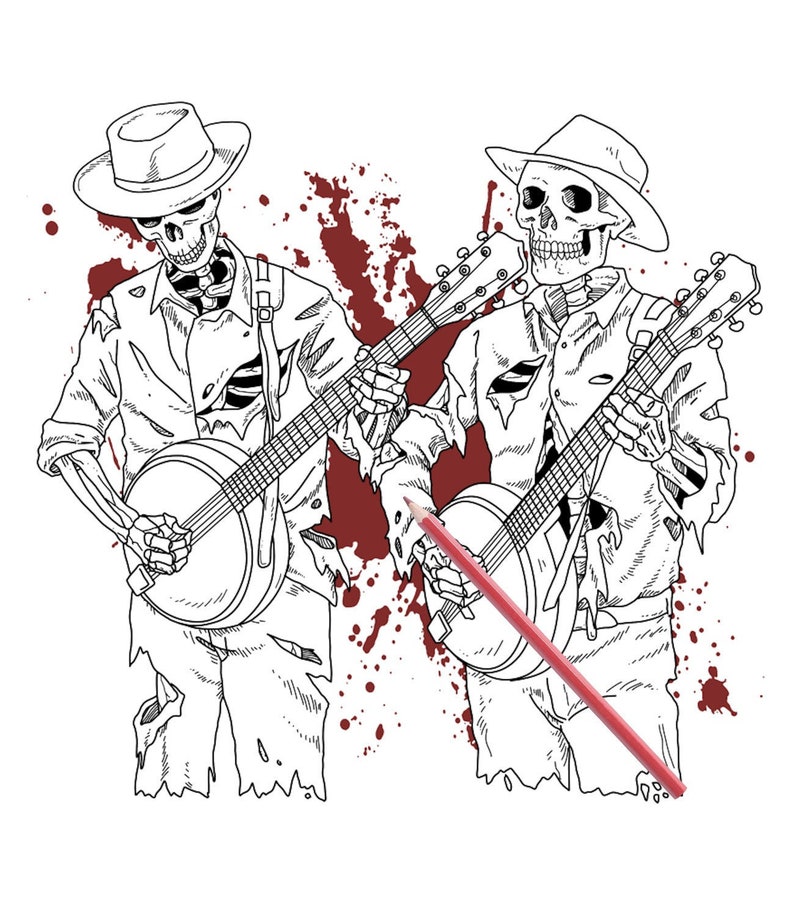 Horror Coloring Sheet, Zombie, Banjo Music, Skeleton, Bluegrass ...