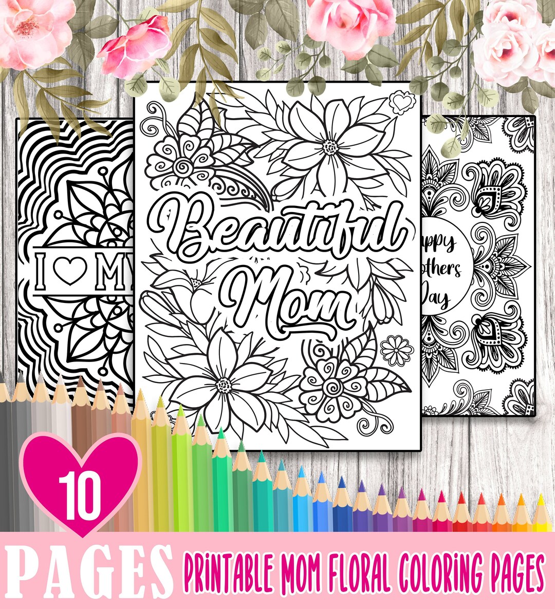 Mother’s Day Coloring Pages, Floral Coloring Pages for Women, Flowers ...