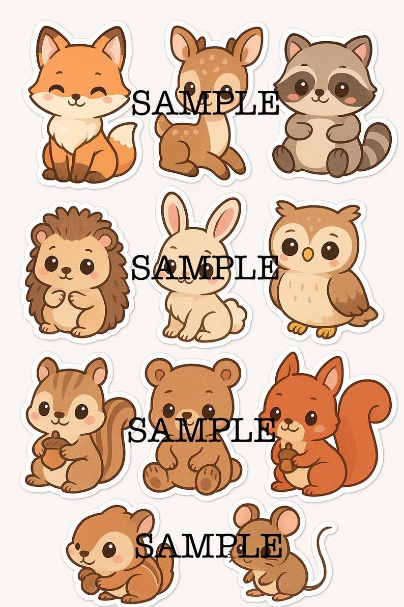 Cutesy Woodland Animals Stickers Digital Download Ready to Print - Etsy