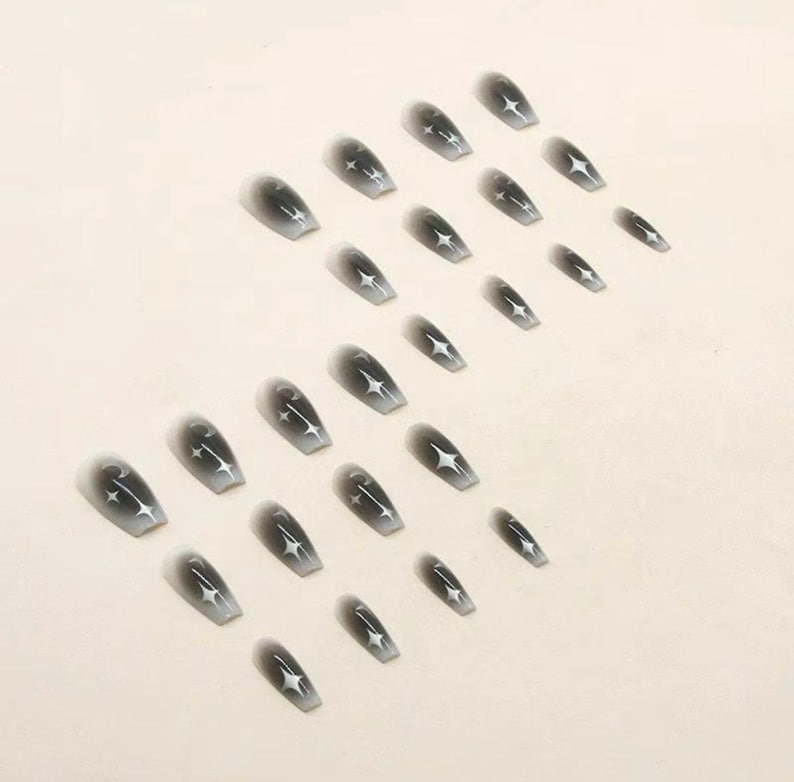 Silver Chrome Black Ombre Press-on Coffin Press on Nails - Etsy