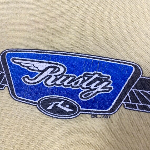 Rare!! Vintage 1997 RUSTY Winged Logo Surfing Distres… - Gem