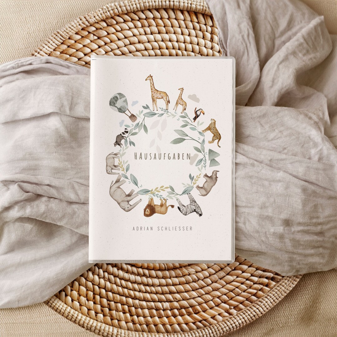 Homework Book Cover SAFARI ANIMALS Personalized - Etsy