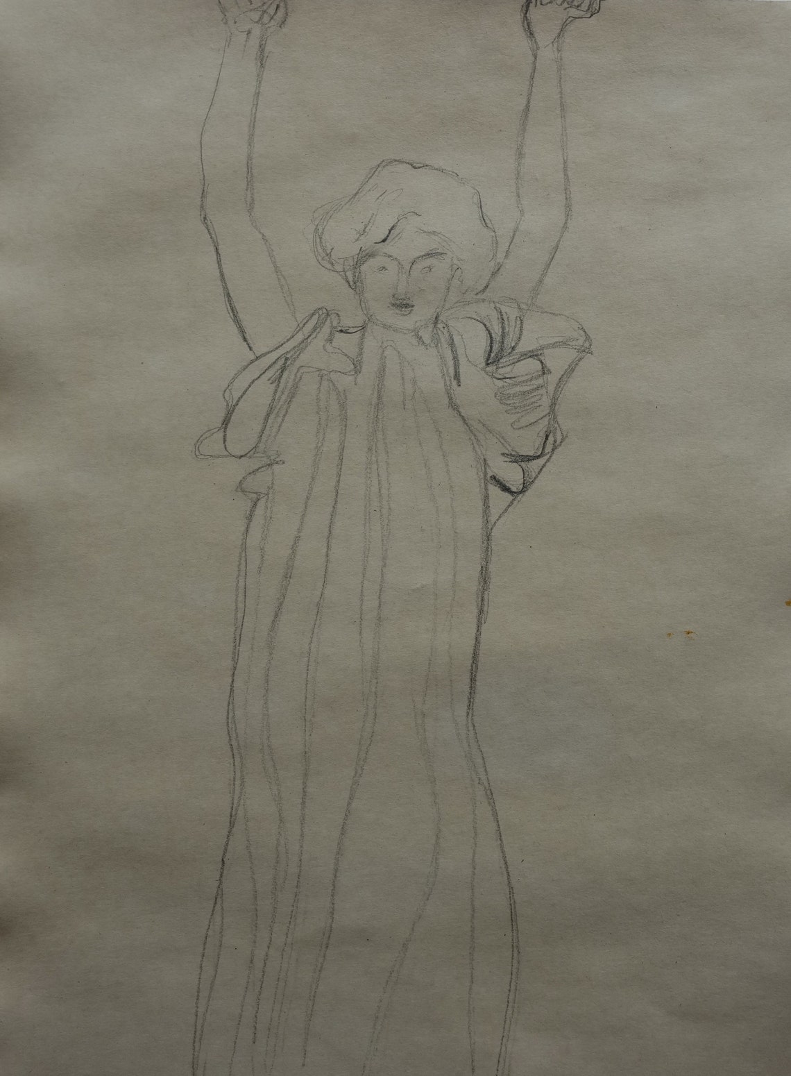 Expressive Secession graphite drawing of a woman Signed Klimt | Etsy