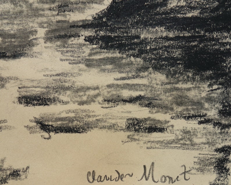 Fine Impressionist Charcoal Drawing Sunset at Lakeside - Etsy