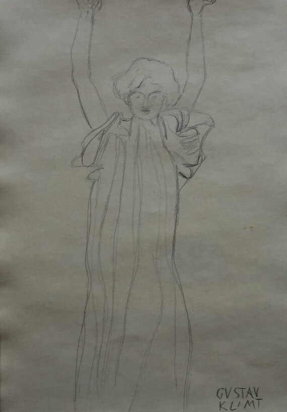 Expressive Secession Graphite Drawing of a Woman Signed Klimt | Etsy