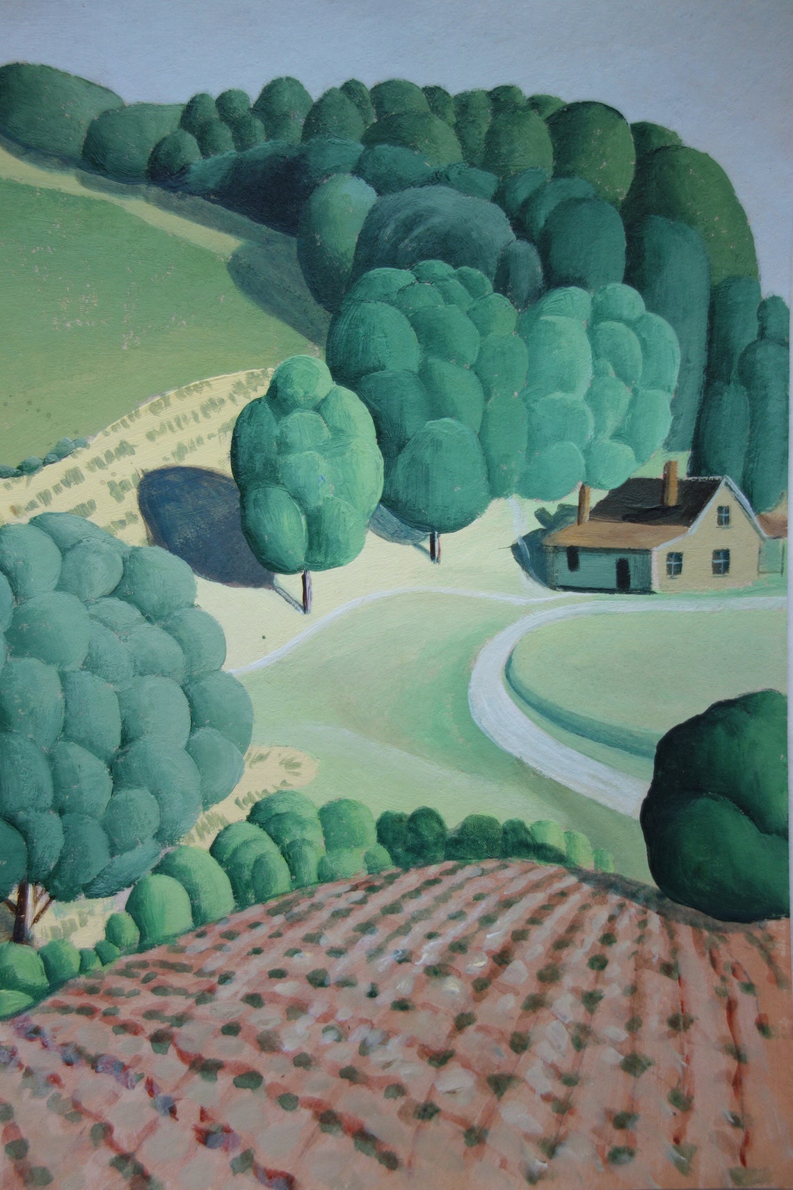 Fine Early American Modernist painting Landscape Signed | Etsy