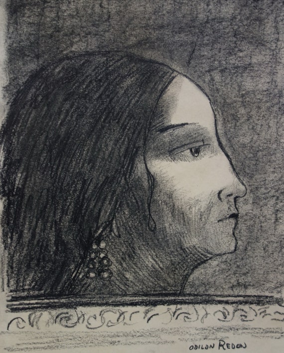 Fine Symbolist Charcoal Drawing Portrait Study Odilon Redon | Etsy