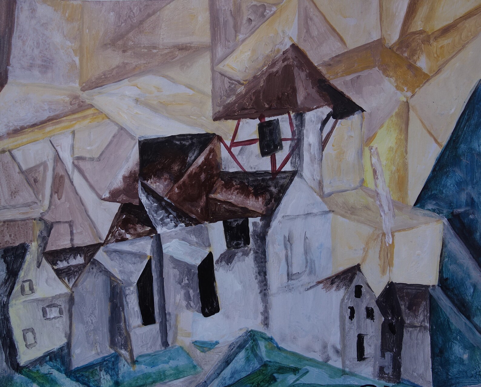 Fine Early American Abstract Modernism Oil, Painting of a Landscape ...