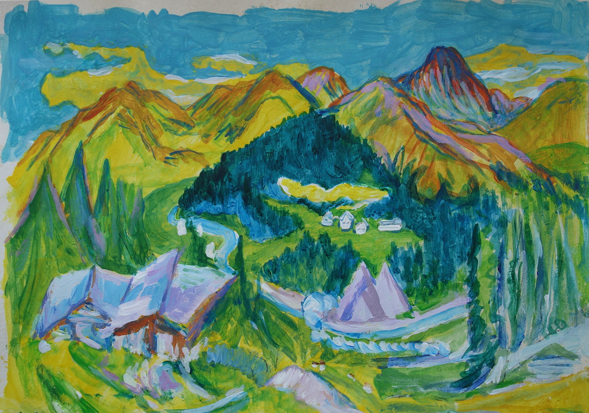 Early German Expressionism Abstract Original Oil Landscape Painting ...