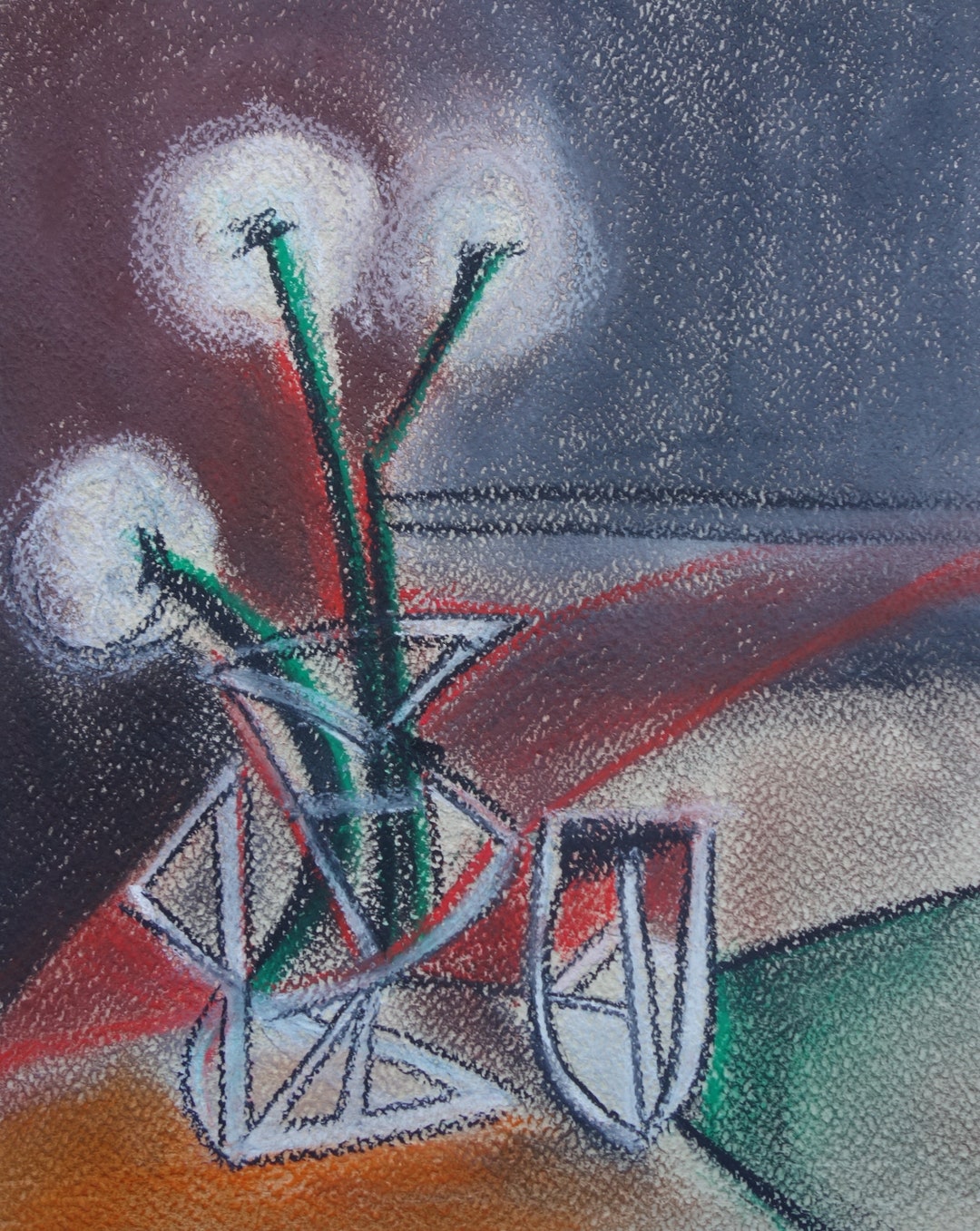 Fine Cubist Pastel Still Life Flowers Painting - Etsy