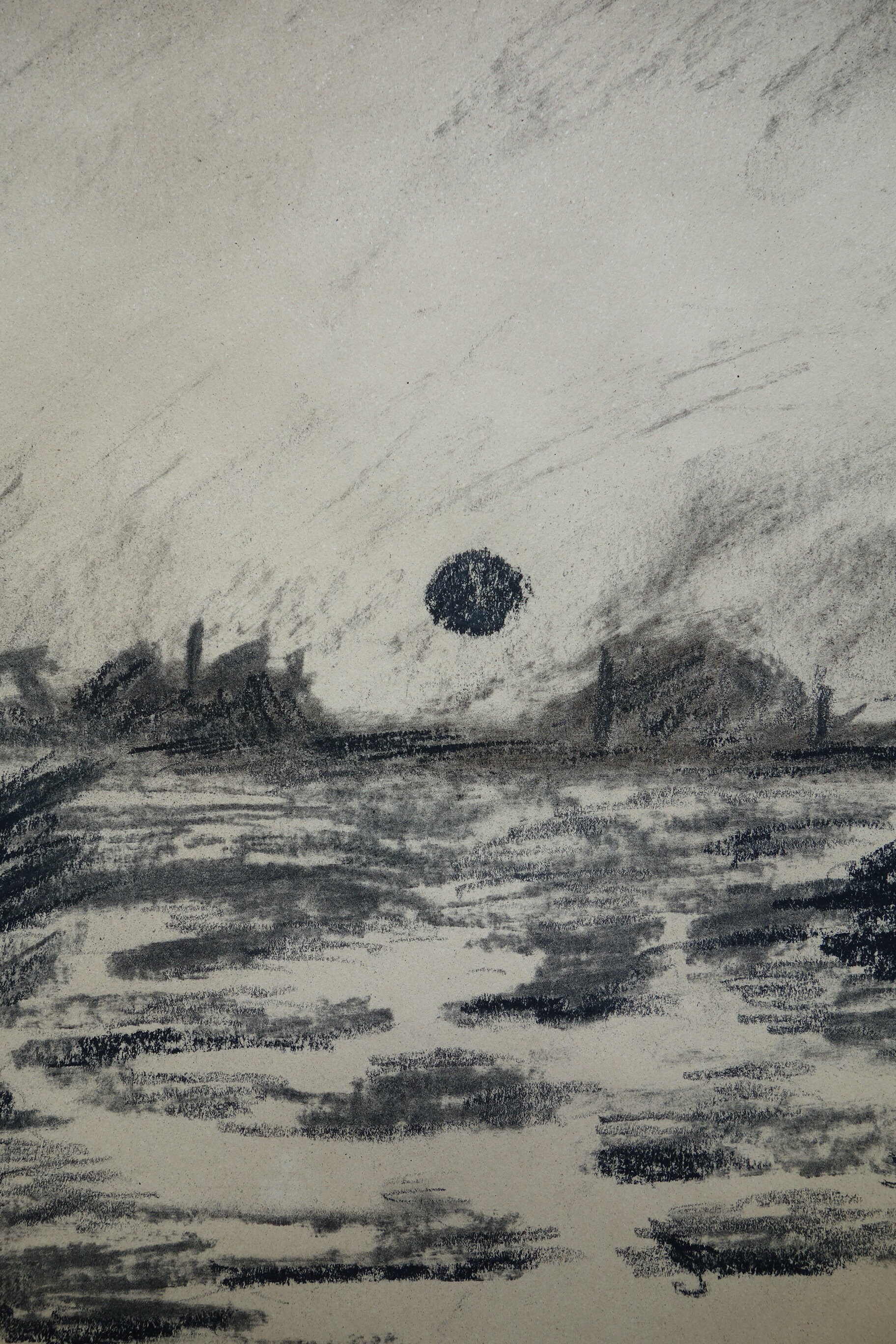 Fine Impressionist Charcoal Drawing Sunset at Lakeside - Etsy