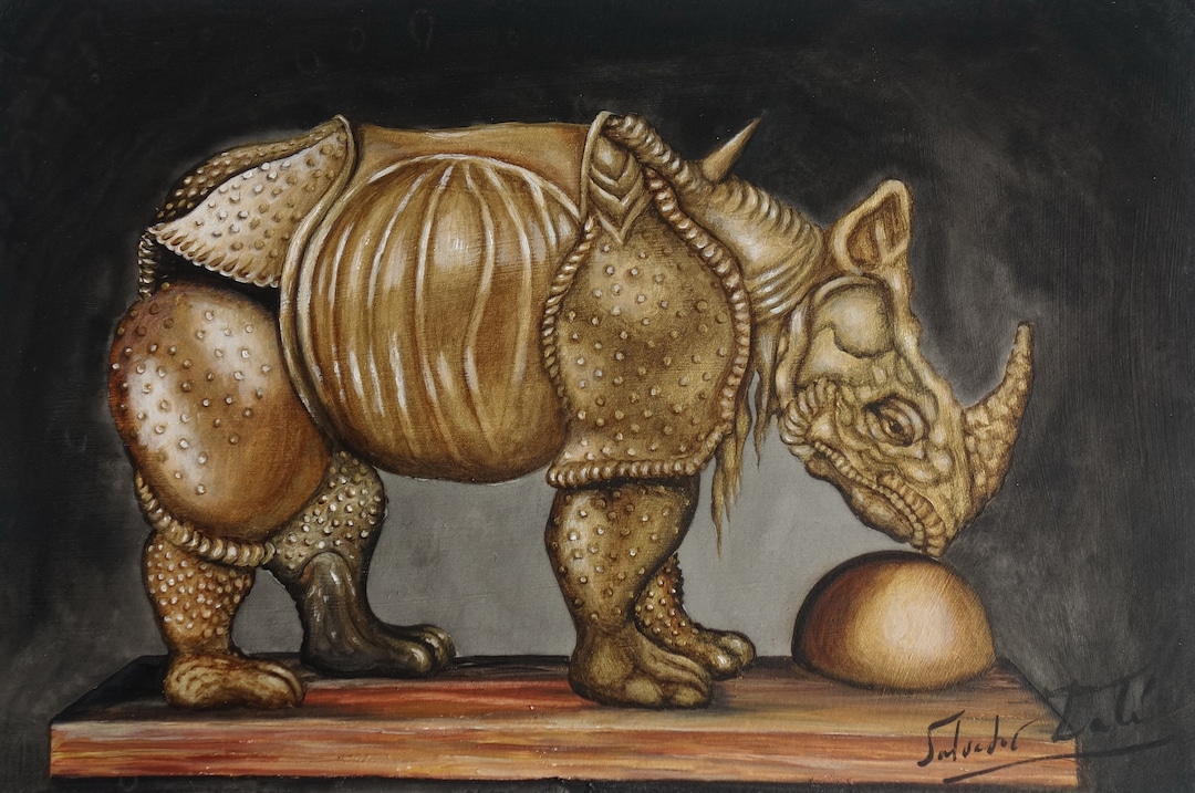 Surrealism Oil Painting, Rhino, Marked, Signed, Salvador Dali - Etsy