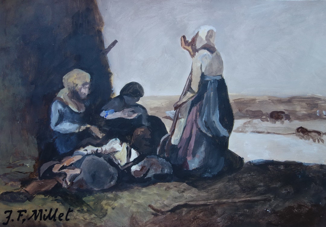 Signed Old French Realism Barbizon School Unique Gouache and Oil ...