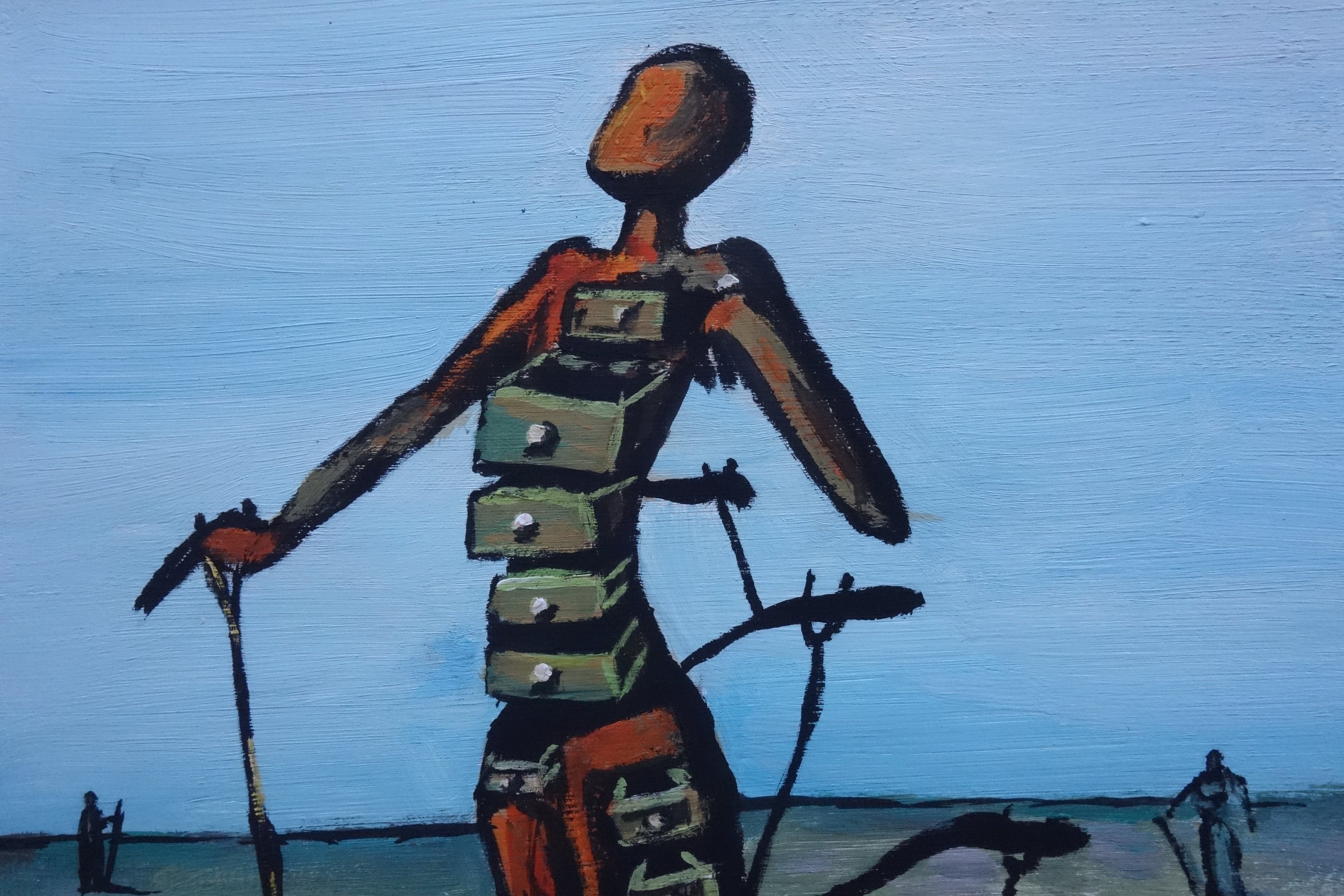 Fine Art, Rare Surrealism Painting Figure With Drawers, Signed ...