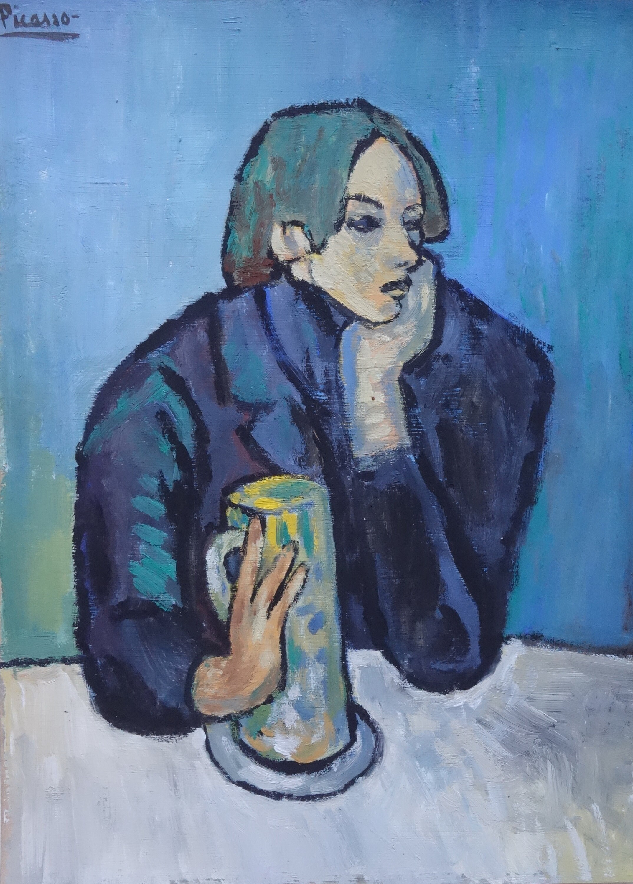 Fine Art Rare Cubist Painting Man Blue Period Signed | Etsy