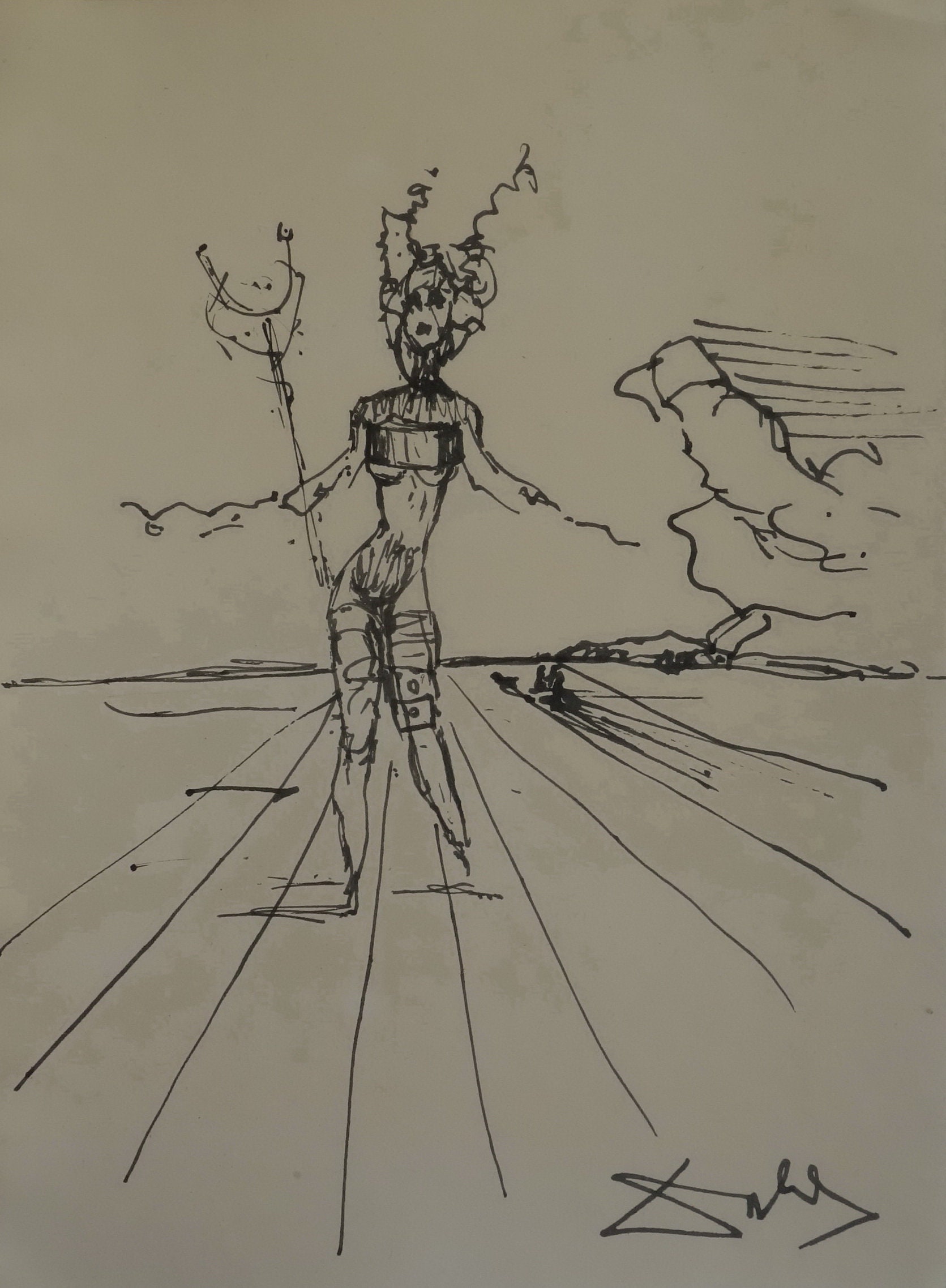 Fine Art Ink Drawing, Surreal Figure Woman, Marked & Signed, Salvador ...