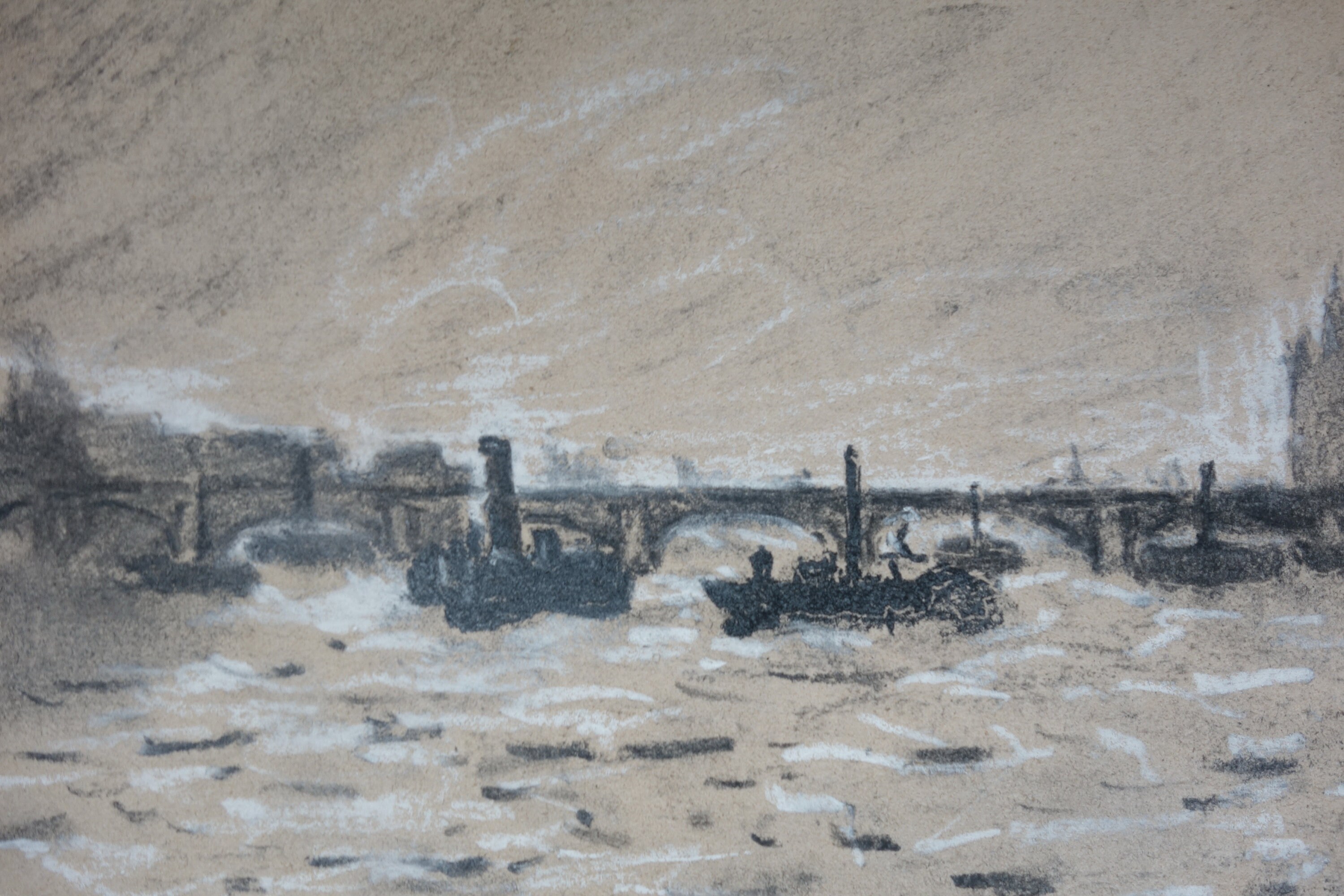 Fine Impressionist Charcoal Drawing Westminster, Marked & Signed ...