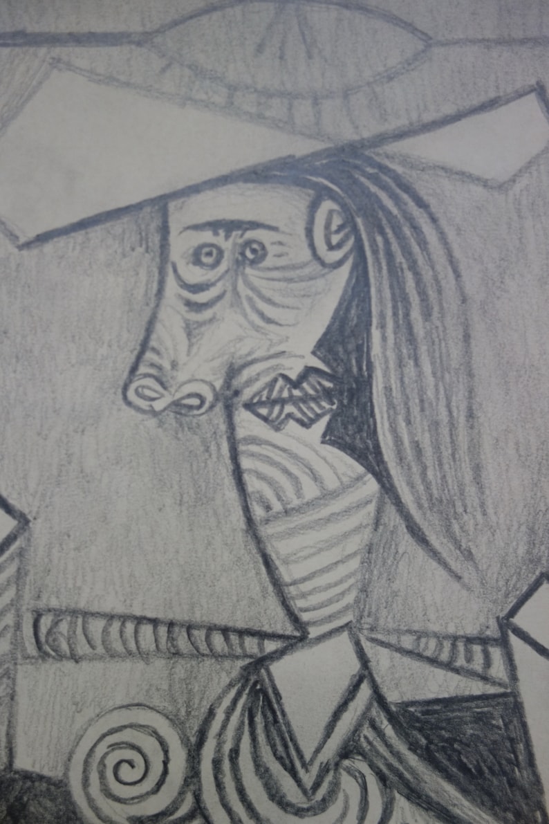 Very Rare Unique Cubist Picasso Era, Portrait Study, Charcoal Drawing ...