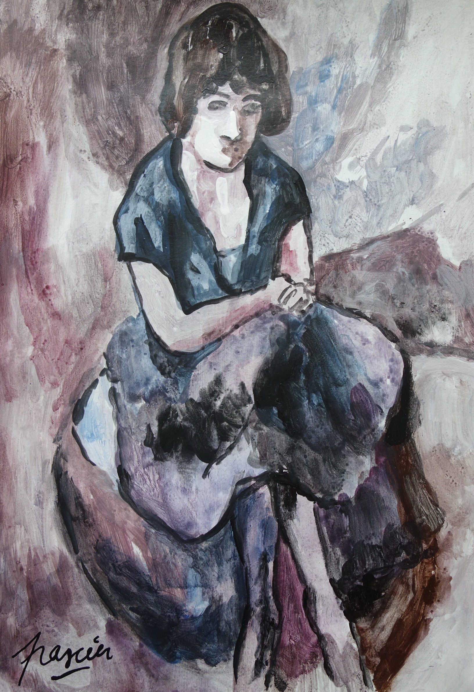 Fine French Expressionist, Original Gouache Painting, Modigliani ...