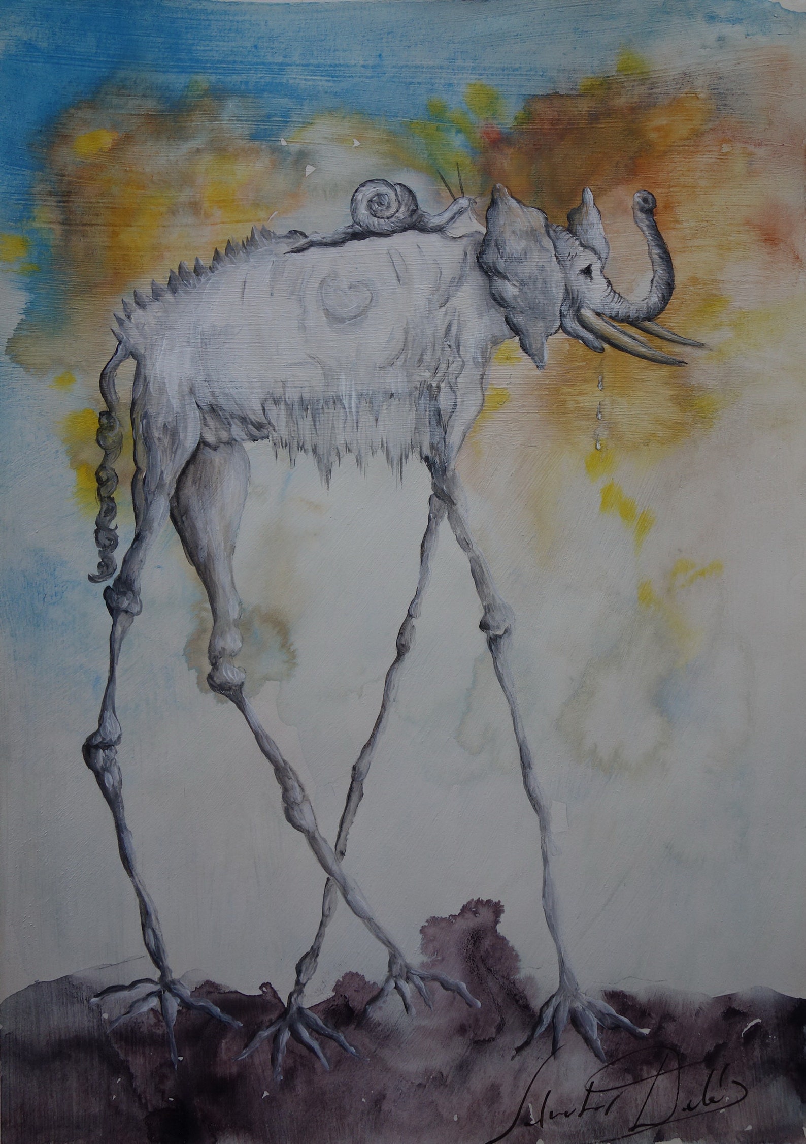 Surrealism Oil Painting Elephant Marked Signed Salvador | Etsy