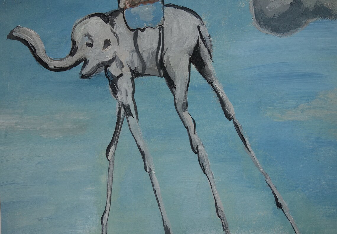 Surrealism oil painting Elephant Marked Signed Salvador | Etsy