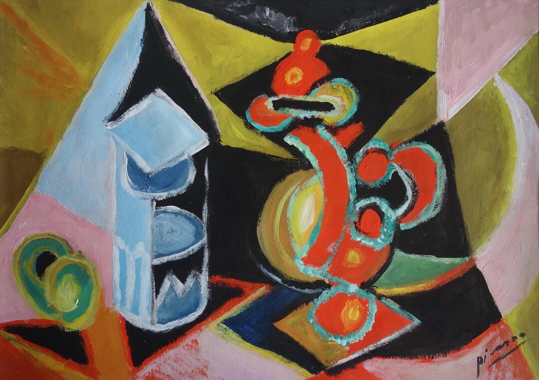Very Rare Art - Unique Cubist Oil Still Life Painting, Signed Picasso ...