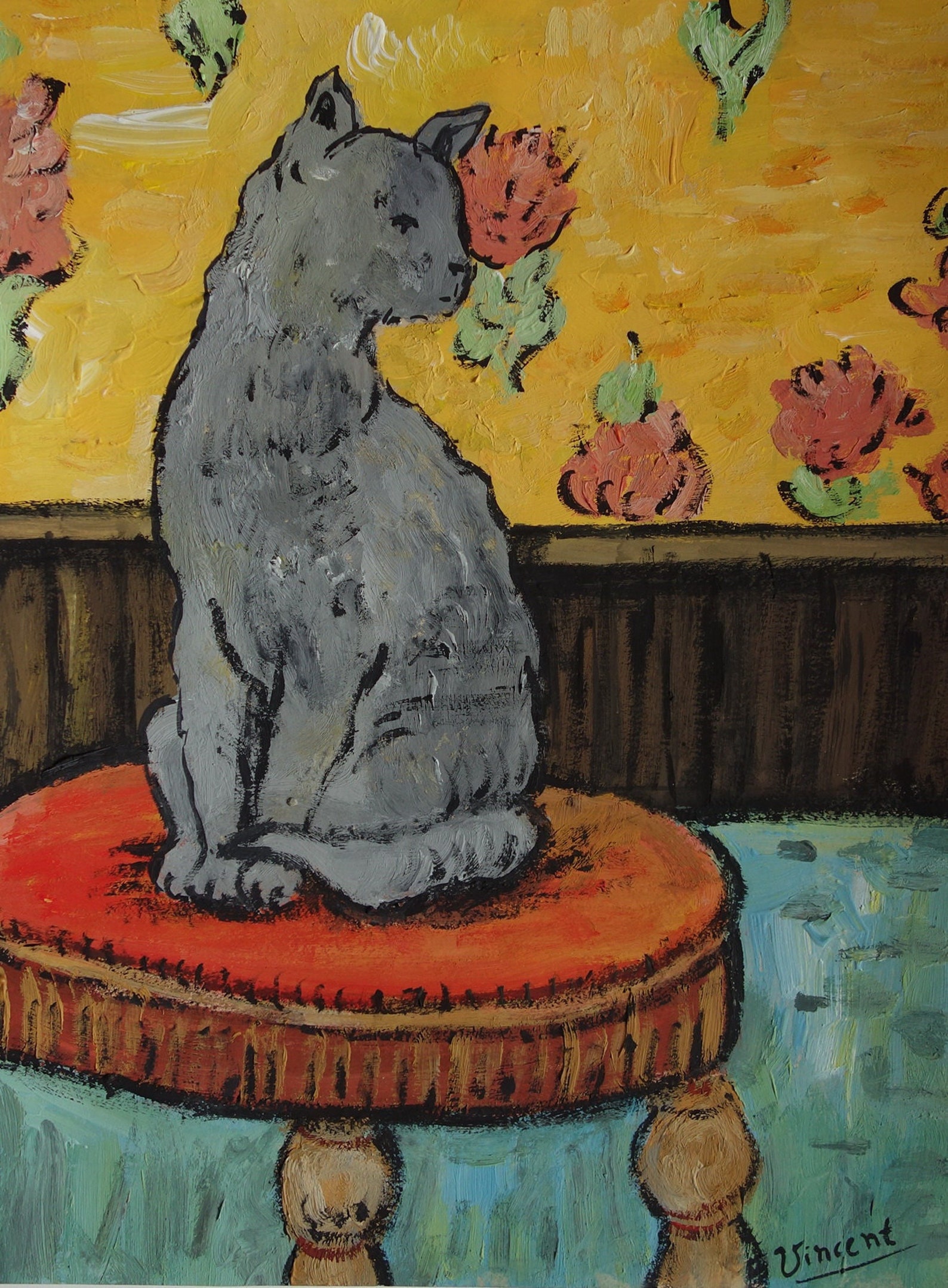 Fine Post Impressionist, Oil Painting Animals Cat, Signed, Vincent Van Gogh - Etsy