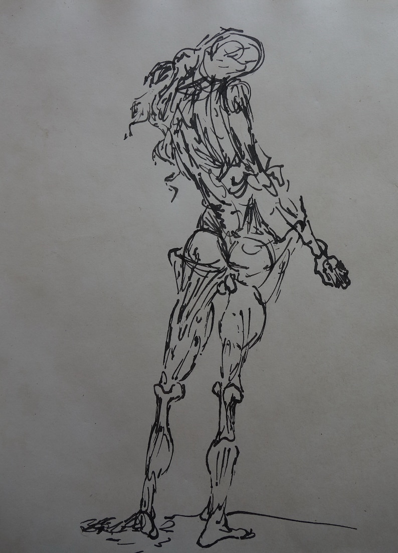 Fine Art Ink Drawing Surreal Figure Marked & Signed | Etsy