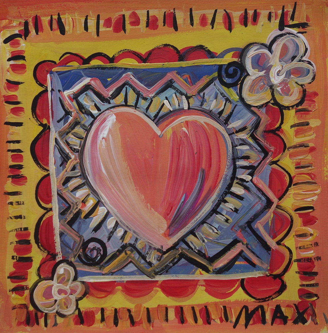 Exceptional POP ART Unique Heart Painting, Signed & Stamped, Peter Max ...