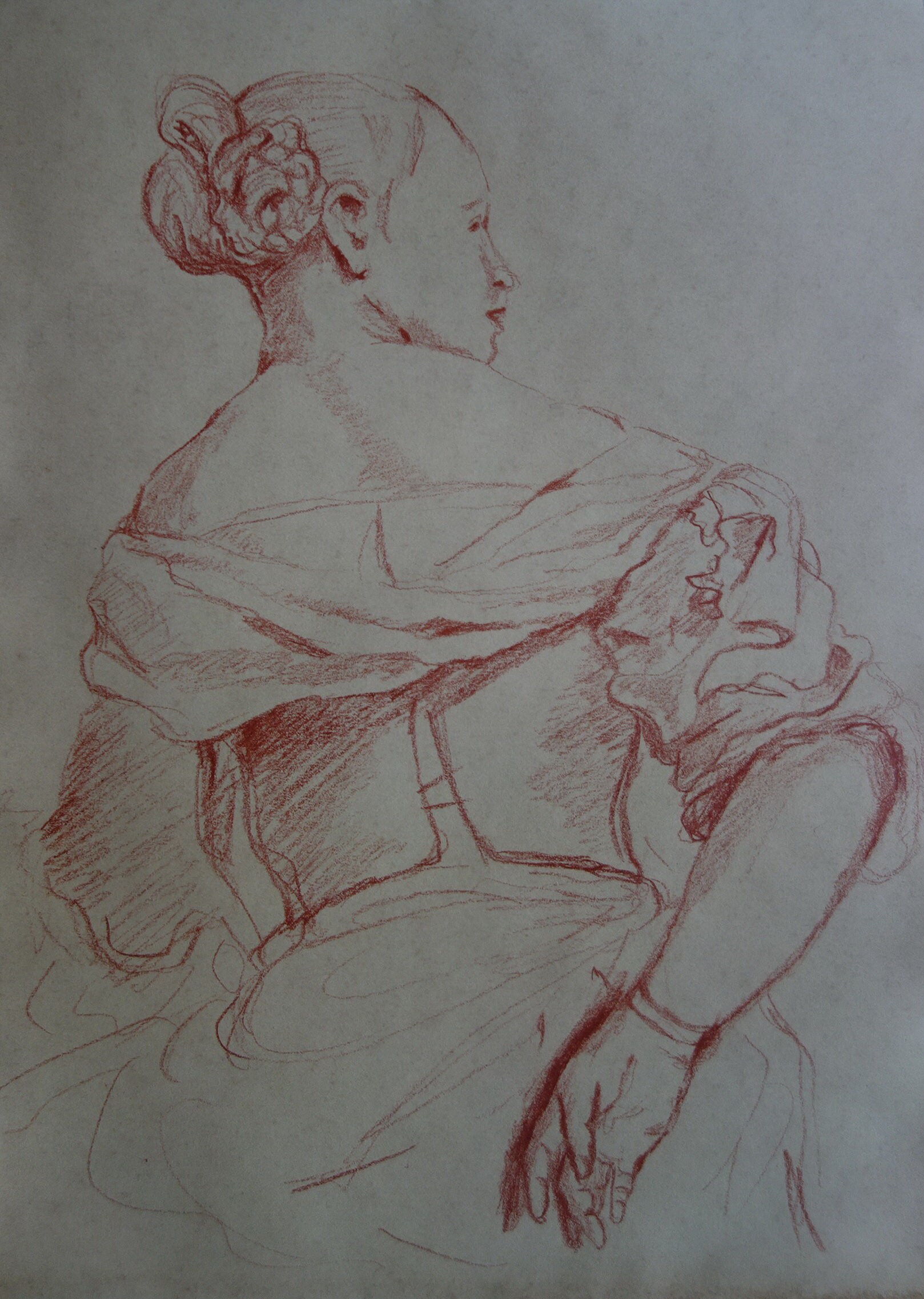 European Old Master Drawing, Woman, Charcoal Portrait Study, Fine Art ...