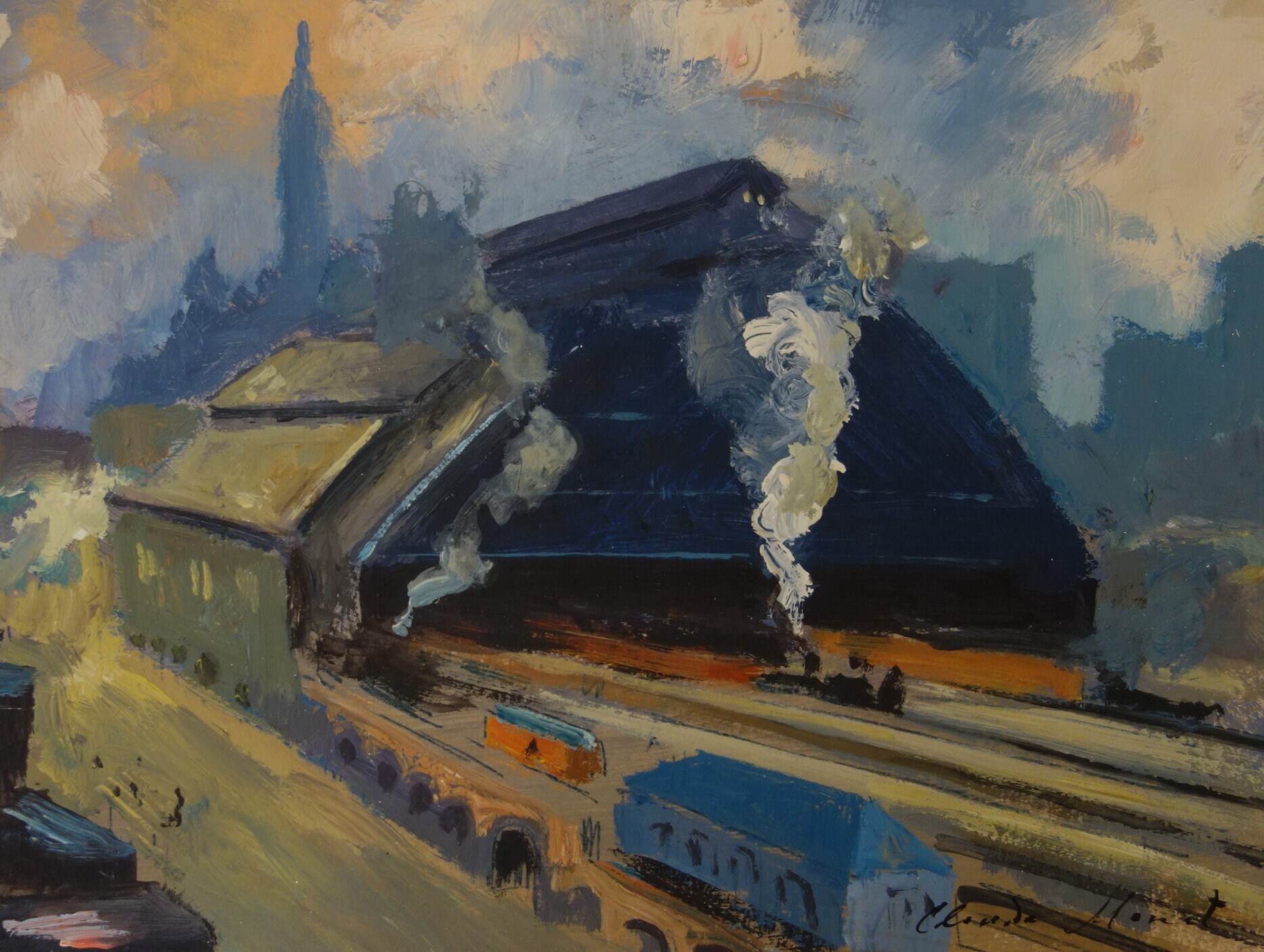 Fine impressionist oil painting train station Signed | Etsy