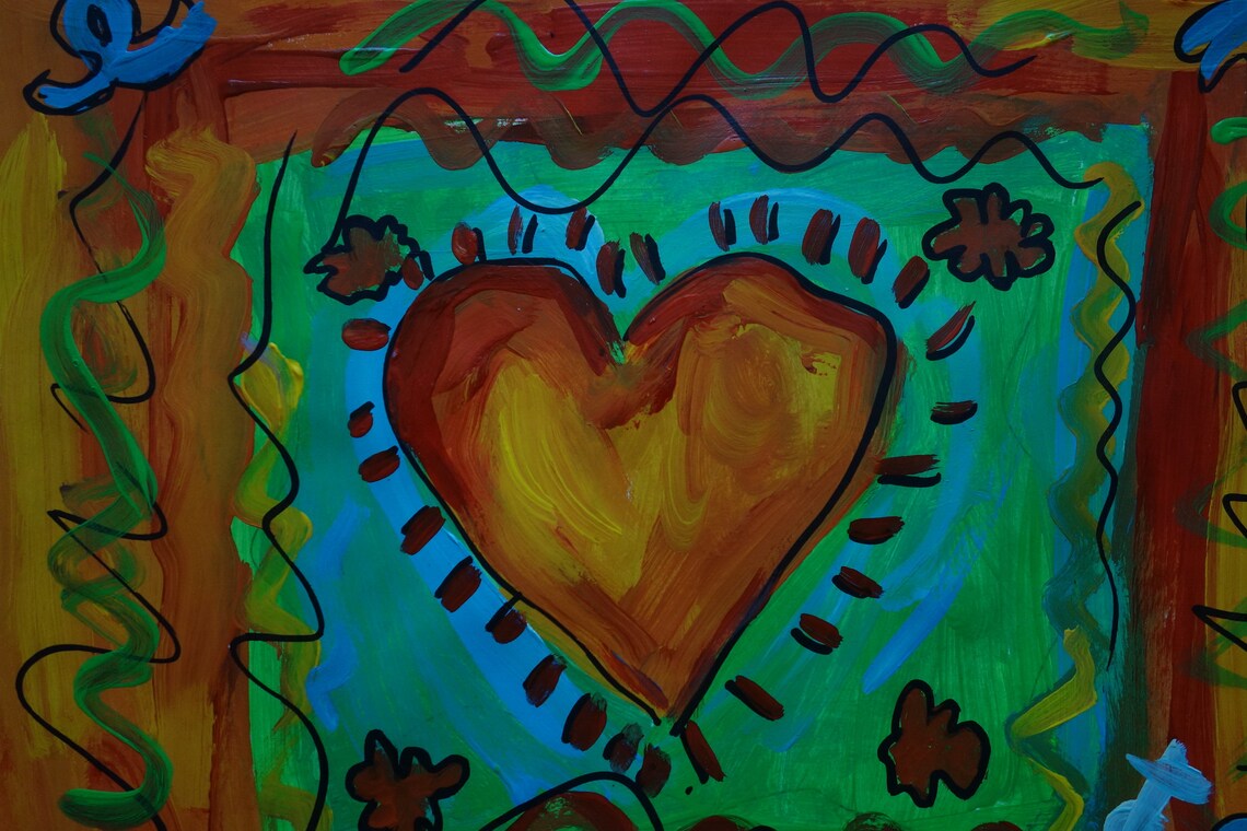 Exceptional POP ART Unique Heart Painting Signed & Stamped | Etsy