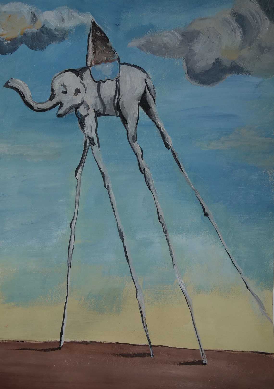 Surrealism oil painting Elephant Marked Signed Salvador | Etsy