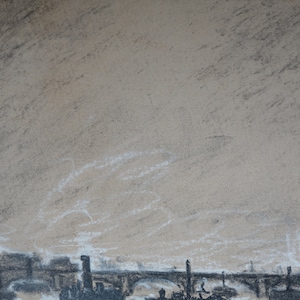Fine Impressionist Charcoal Drawing Westminster, Marked & Signed ...