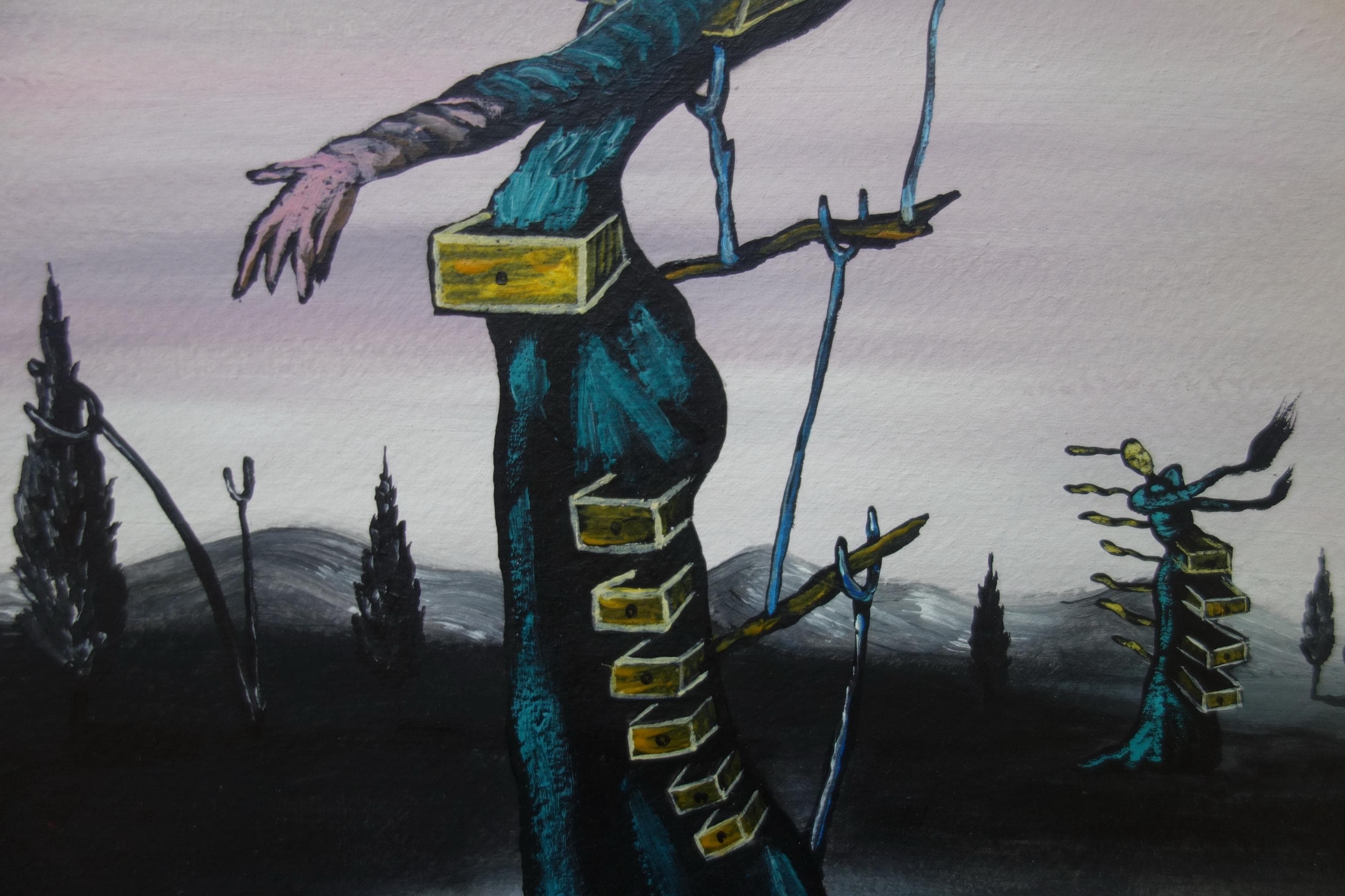Fine Art, Rare Surrealism Painting – Figure With Drawers, Signed ...