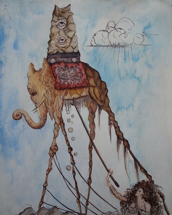Salvador Dali Elephants Drawing