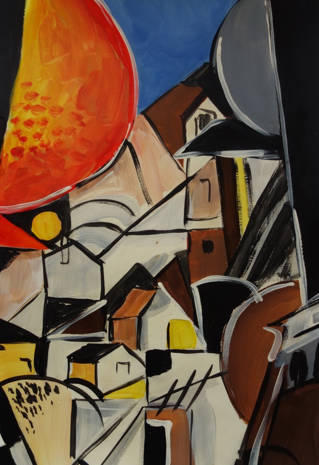 Fine Vintage Cubist Painting, Colorful Landscape - Etsy