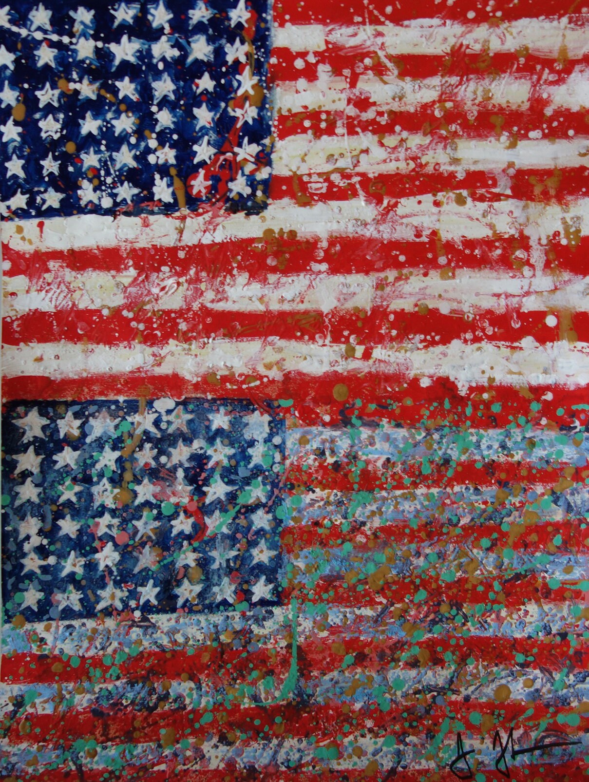 Perfect Abstract Expressionism Unique Painting, Flag, Signed & Stamped ...