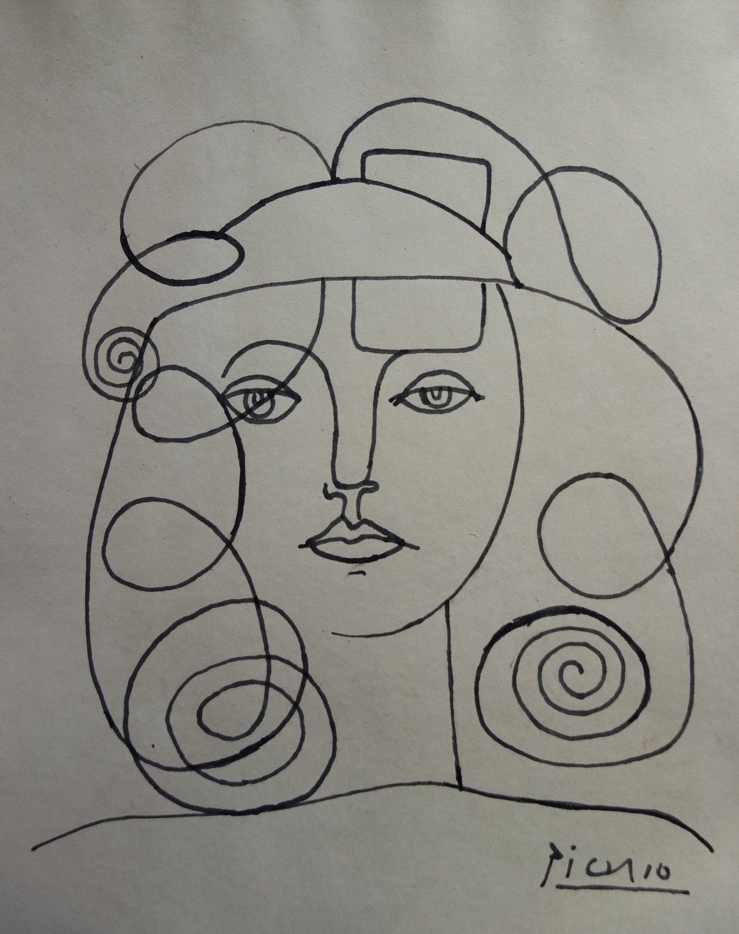 Very Rare Unique Cubist Picasso Era, Portrait Study, Ink Drawing ...